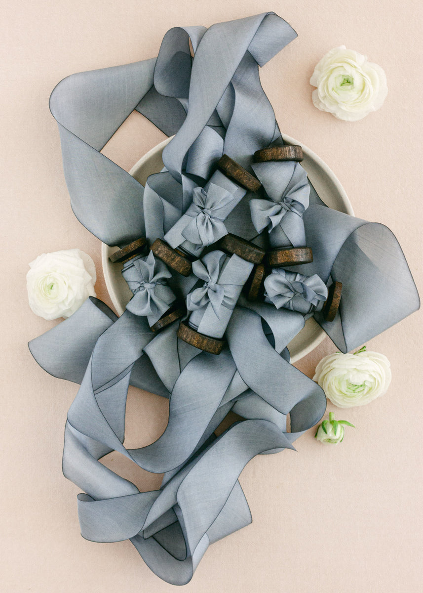 DUSTY BLUE SILK RIBBON - BLUE Ribbon for Wedding Invitations – Lustre ...