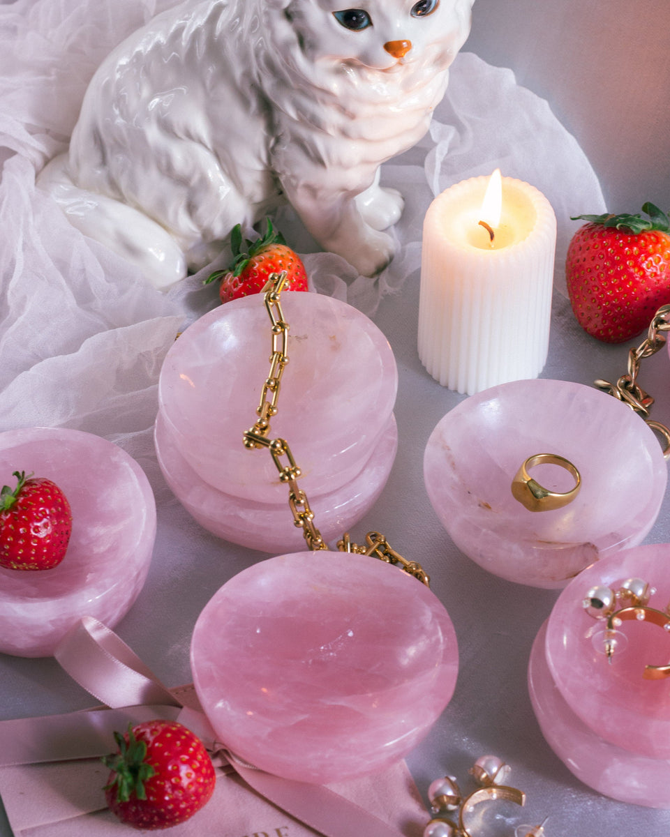 Rose Quartz Crystal Bowl – Pink Crystal Dish - Pink Quartz Trinket Dish ...